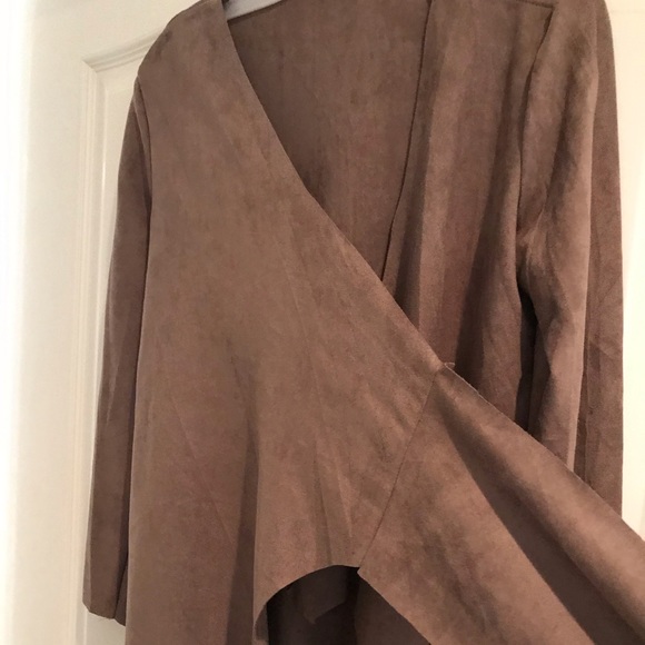Tops | Vegan Suede Camel Color Wrap Blouse | Poshmark